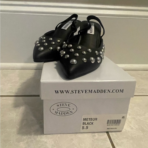 Steve Madden | Shoes | Meteor Black Studded Slingback Kitten Heels ...